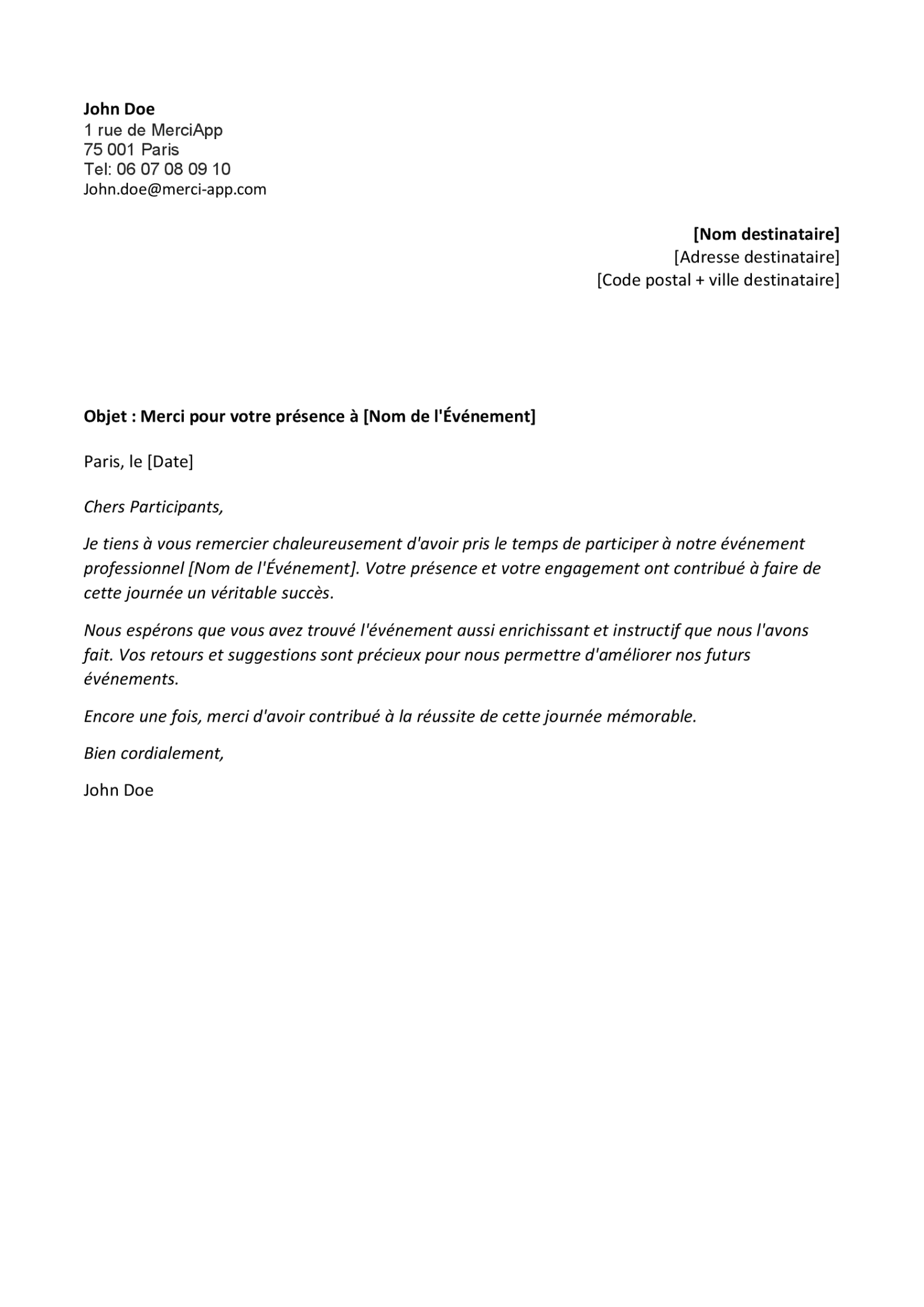 Lettre de remerciement : comment la rédiger ? [+10 exemples] Rédaction ...